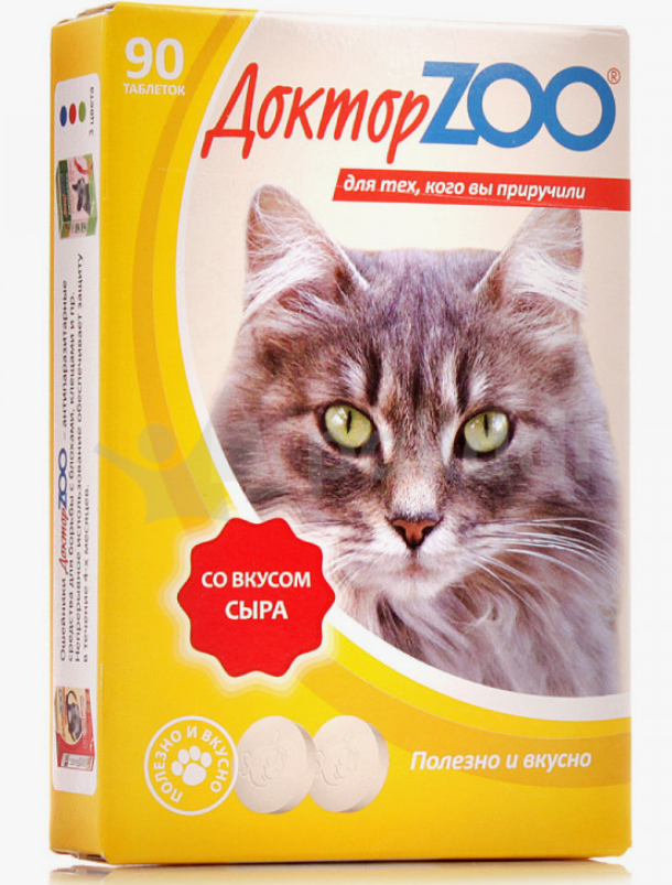 Мультивитаминное лакомство для кошек Доктор ZOO cо вкусом сыра, 90 шт