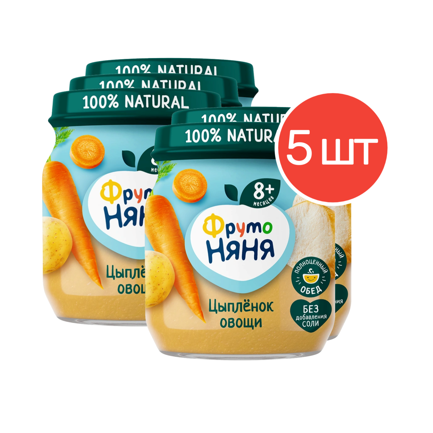 Пюре детское ФрутоНяня из цыпленка с рисом и овощами с 8 месяцев 100 г 5 шт