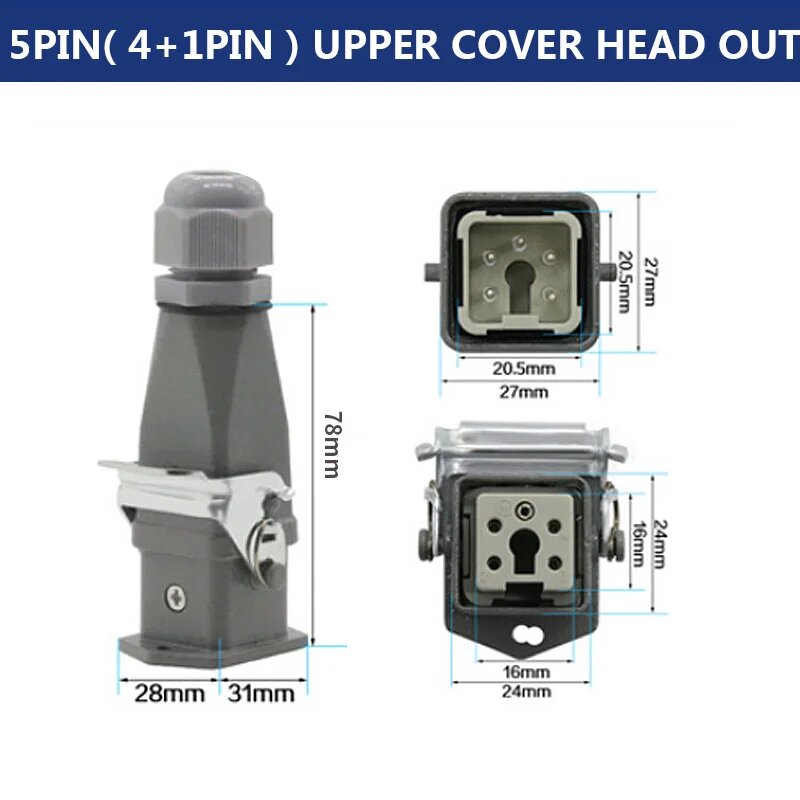 Разъем JUYORON HDC-HA 4/5/6/8-контактный 10/16А 250В 5 Core