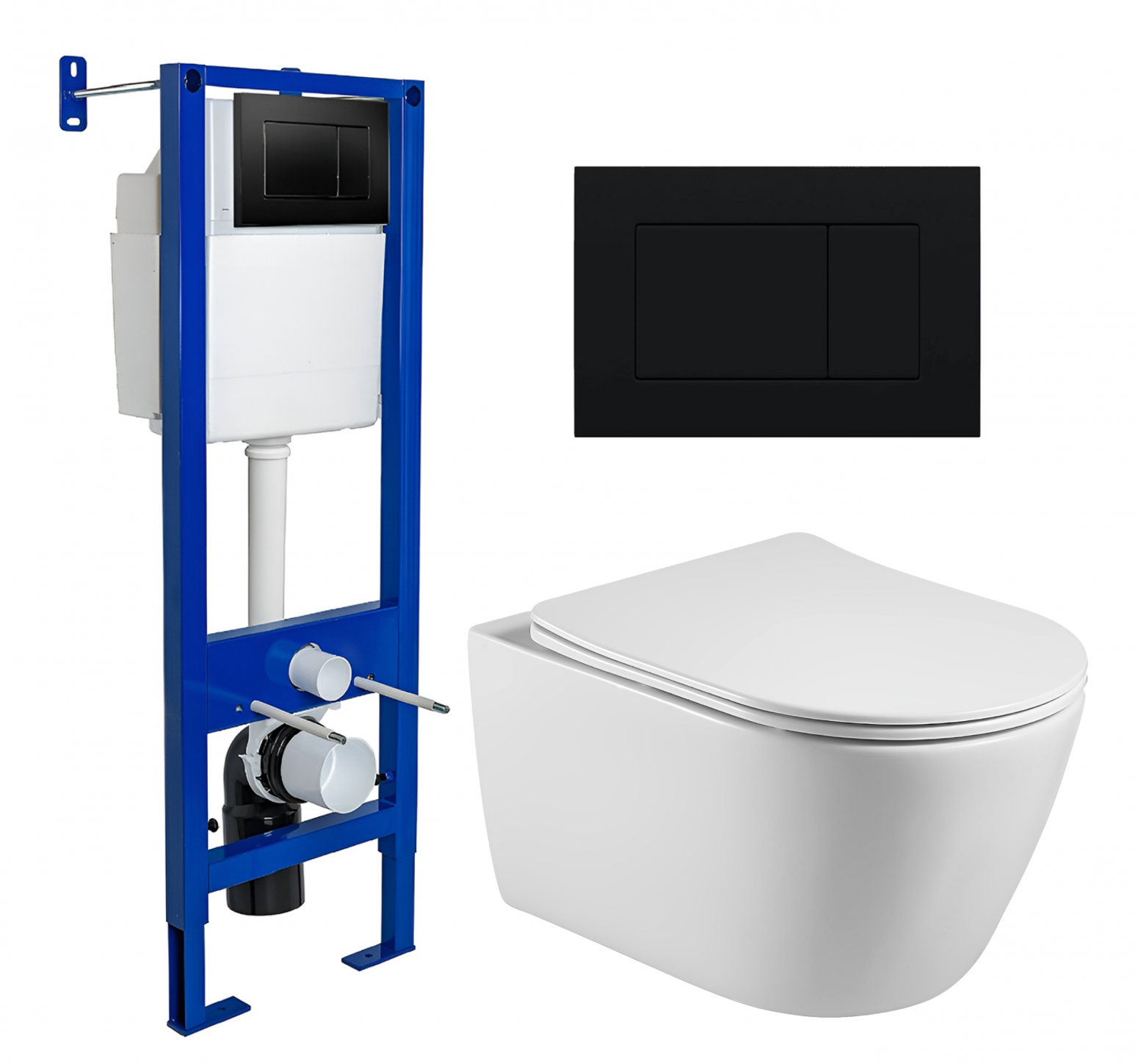 Комплект 3 в 1 инсталляция Berges Wasserhaus Atom 410 + Унитаз подвесной Акватек Вега AQ1905-00 + кнопка черная