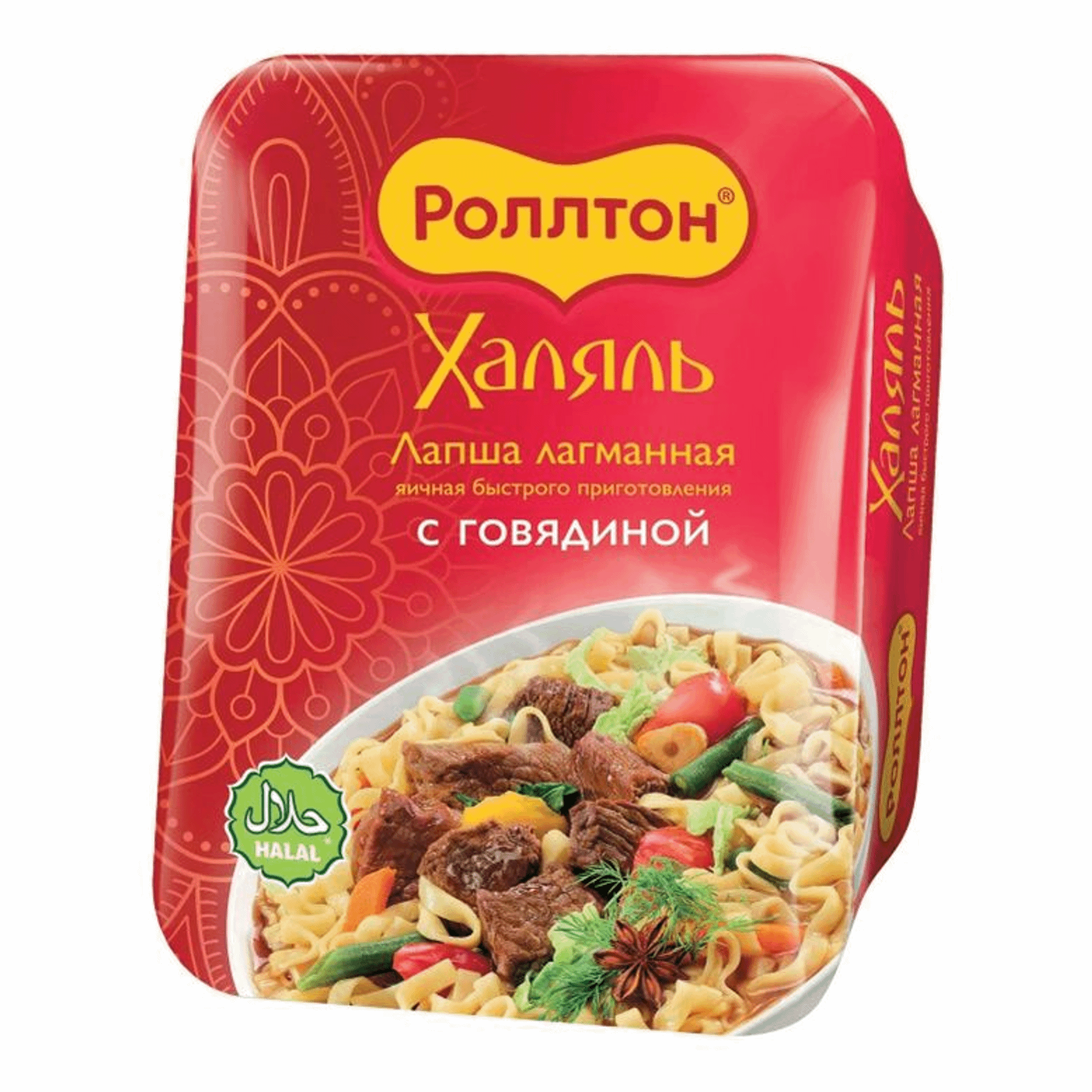 Упаковка из 24 пачек Лапша Роллтон Халяль лагманная с говядиной (стак) 90г
