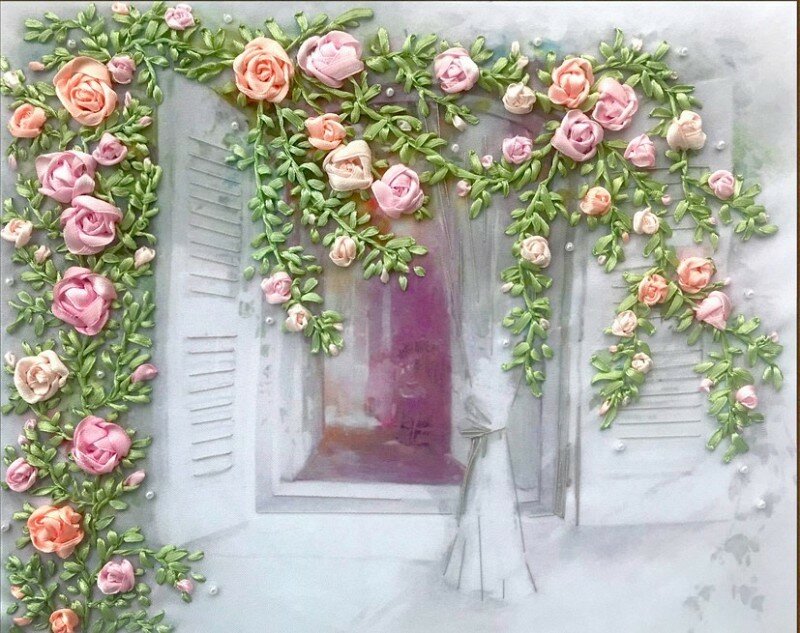 Набор для вышивания FeDi #ЛП2418 Воздушный пейзаж, Вышивка лентами, 31.5 х 25 см