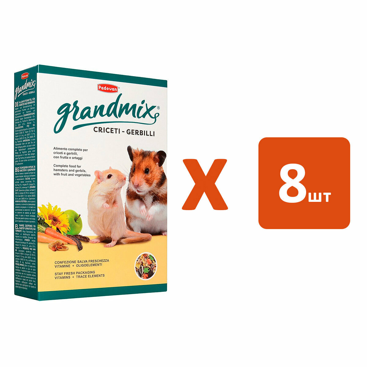 PADOVAN GRANDMIX CRICETI GERBILLI корм для хомяков и песчанок (400 гр х 8 шт)