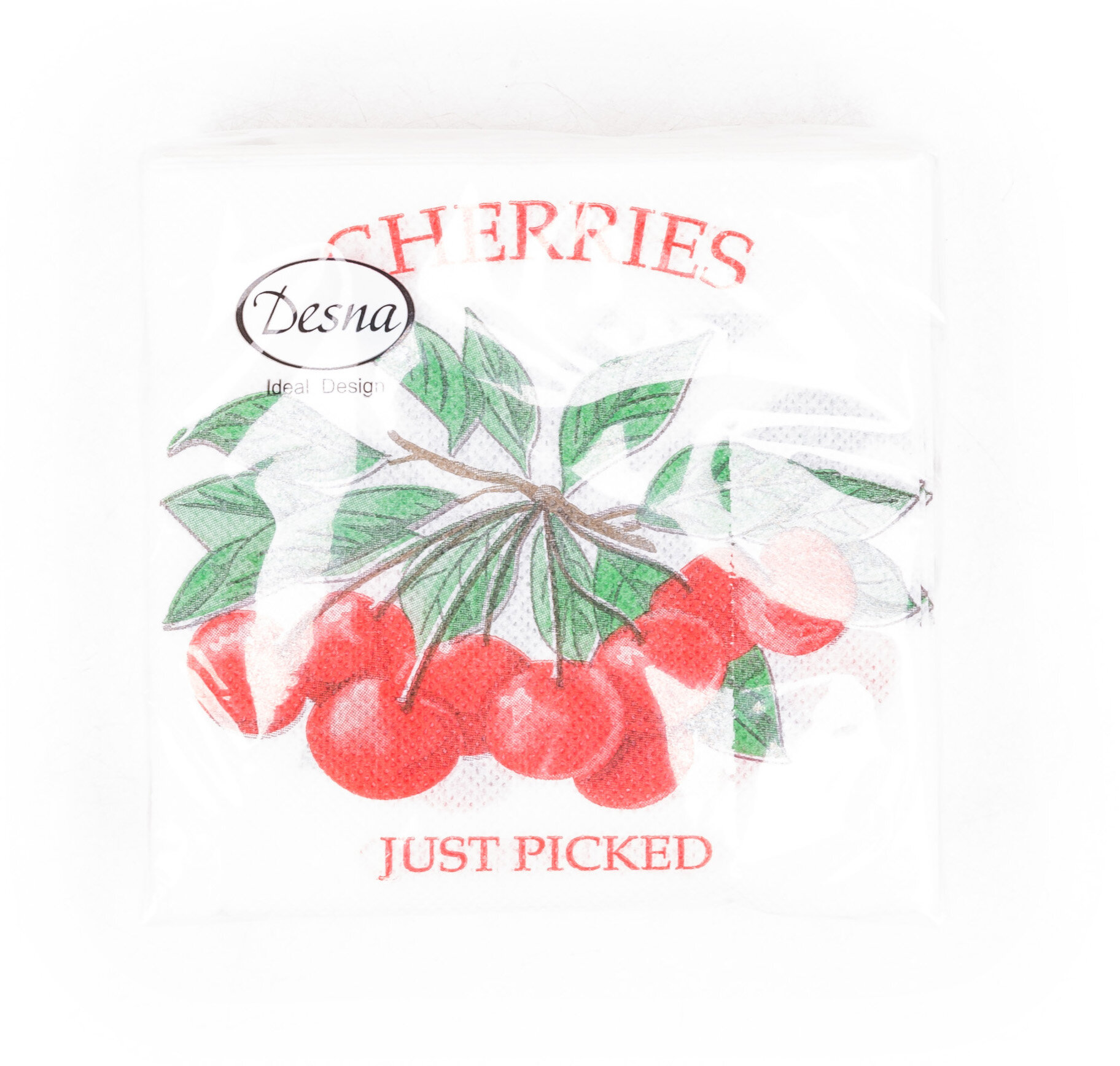Салфетки бумажные DESNA / Десна Вишня, однослойные, из целлюлозы, белые, 24х24см, в упаковке 40шт.