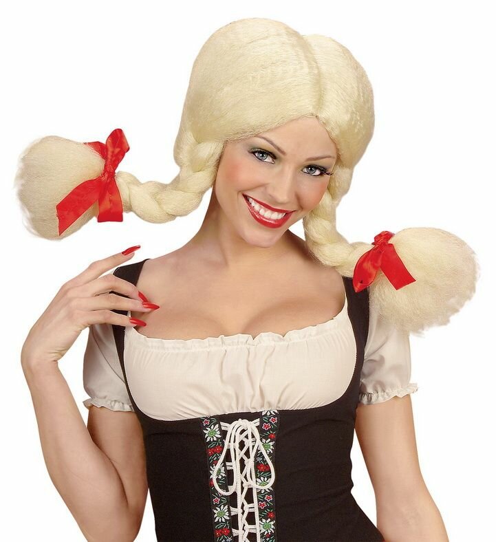 Парик WIDMANN "Блондинка с пушистыми косами", карнавальный, белый, искусственный волос