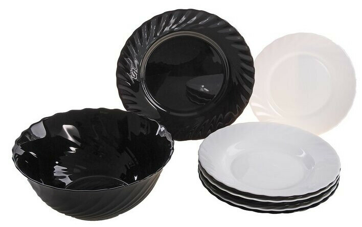 LUMINARC трианон G8733, Набор столовый, черно-белый, 19 предметов