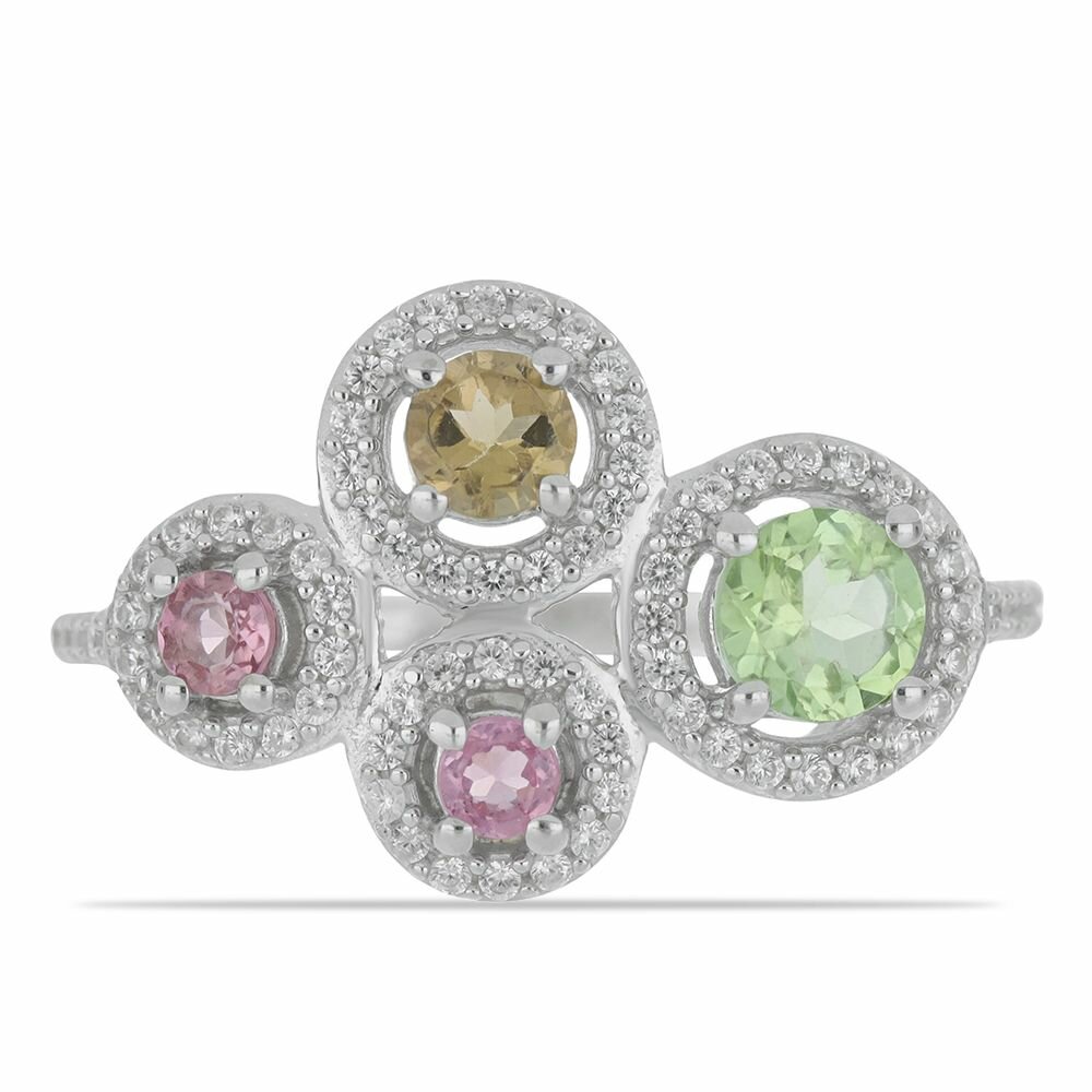 Кольцо, серебро, 925 проба, родирование, турмалин, циркон