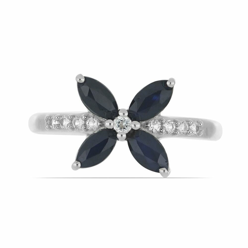 Кольцо, серебро, 925 проба, родирование, топаз, сапфир