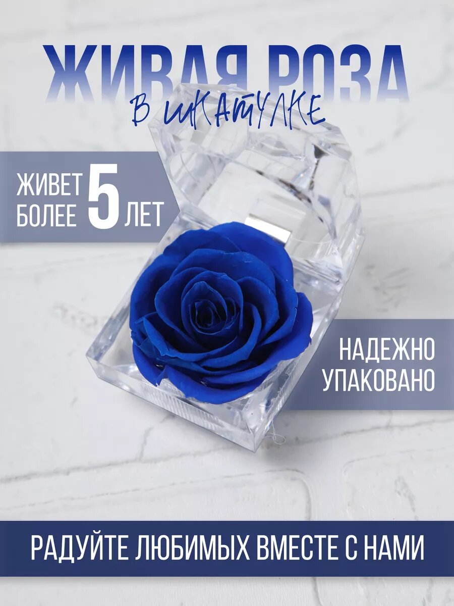 Вечная живая роза в колбе шкатулке