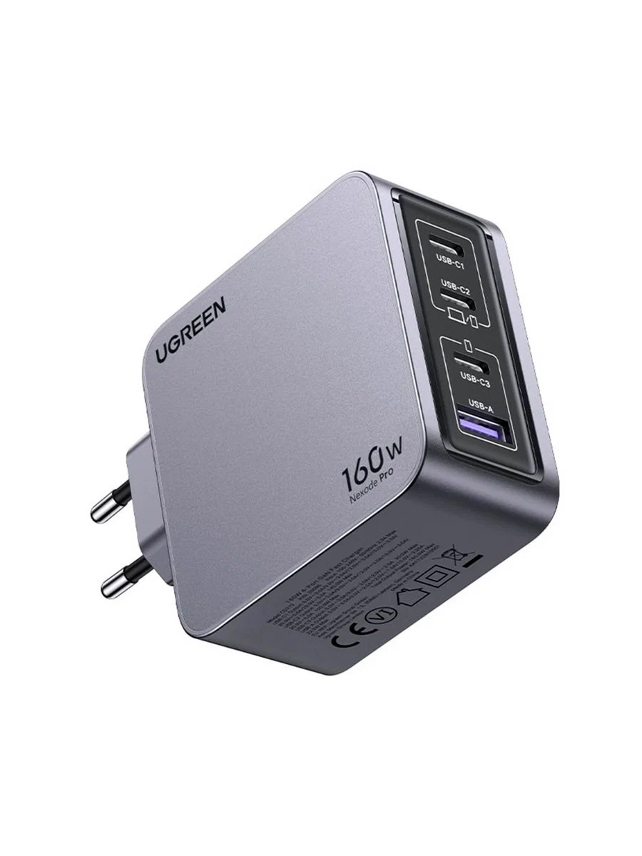 Сетевое зарядное устройство Ugreen X763 USB A + 3 USB C Nexode Pro 160W GaN Tech Fast Charger с кабелем Type-C 1.5м (25877), серый