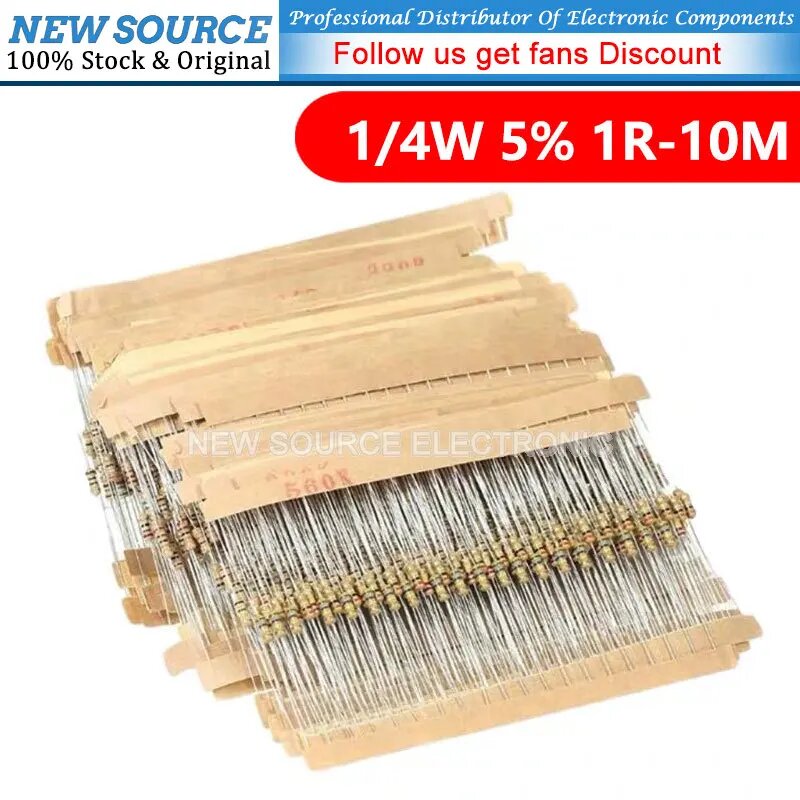 100 шт. Углеродные пленочные резисторы 1/4 Вт 5% 1R-10M 2R2