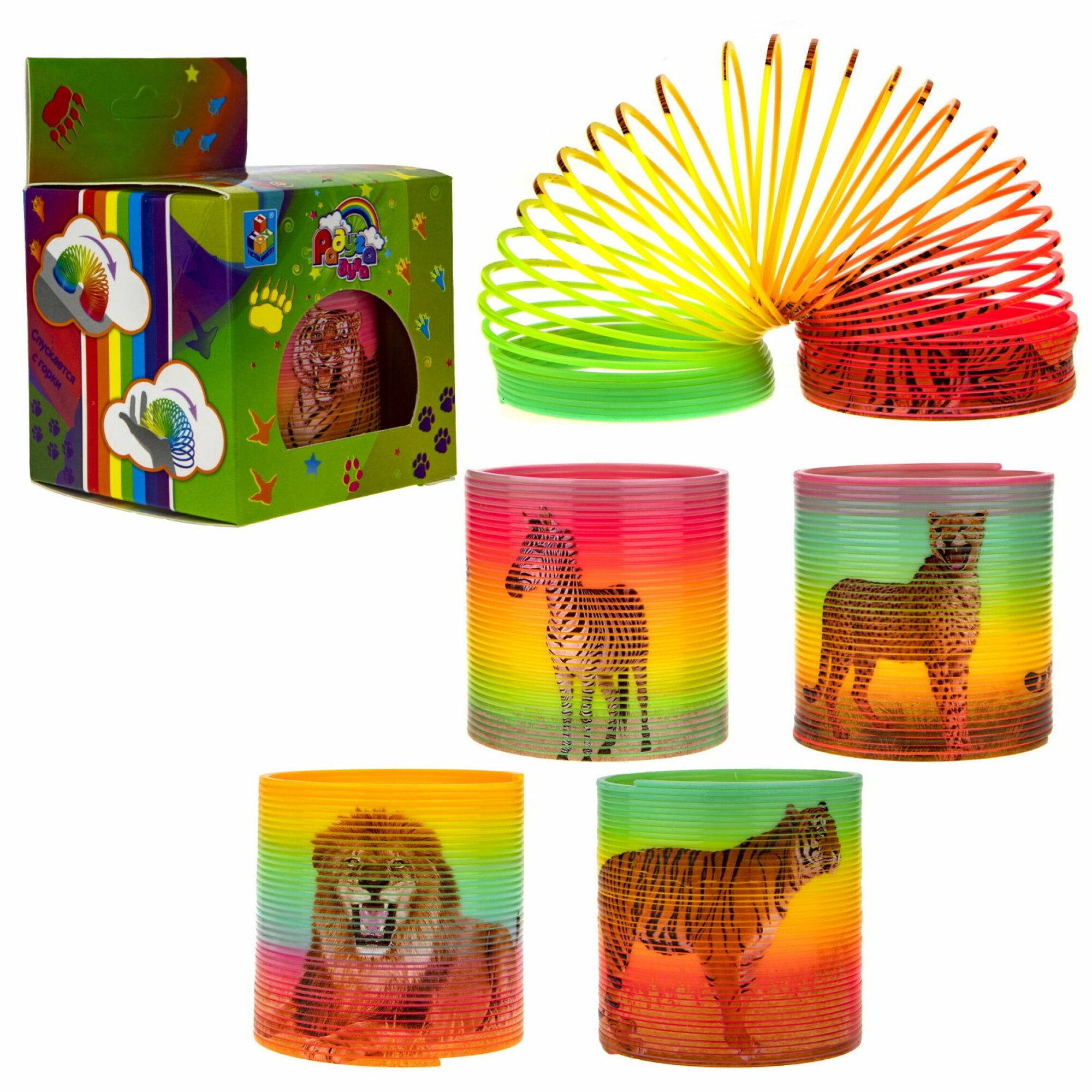 Игрушка-антистресс 1TOY пружинка Радуга-Дуга Сафари в ассортименте