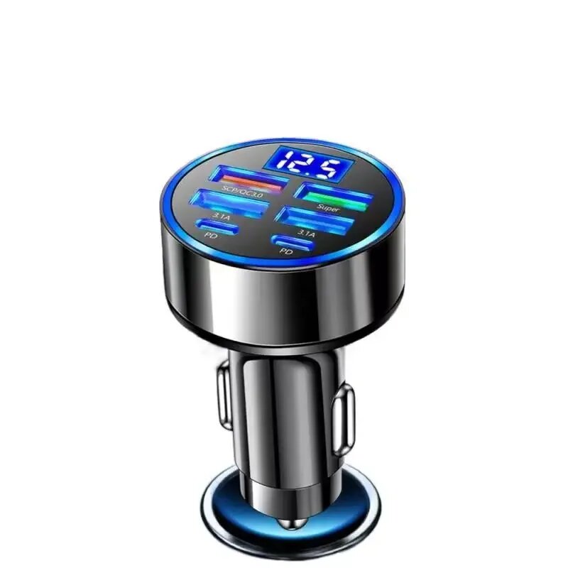 UYUXIO 6 в 1 USB C Автомобильное зарядное устройство для телефона с дисплеем напряжения Супер быстрая зарядка в автомобиле для iPhone 16 15 Pro Max Samsung