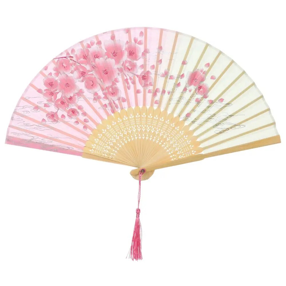 Шелковый бамбуковый складной веер Розовый, D