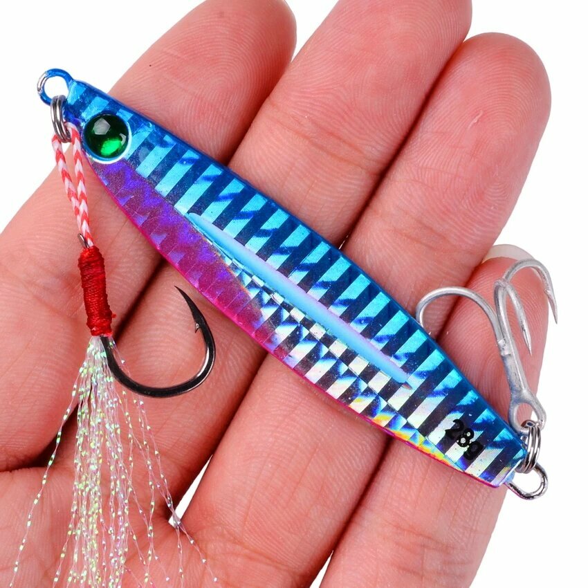 Блесна Metal Cast Jig Spoon 7/10/14/17/21/28/40 г Синий, 10G, A1-2 Hooks