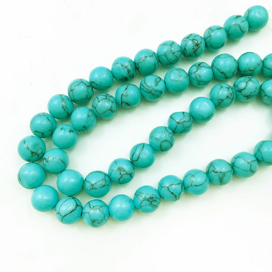 Бусины для создания браслетов 16035 бирюзовые, 48шт на нитке