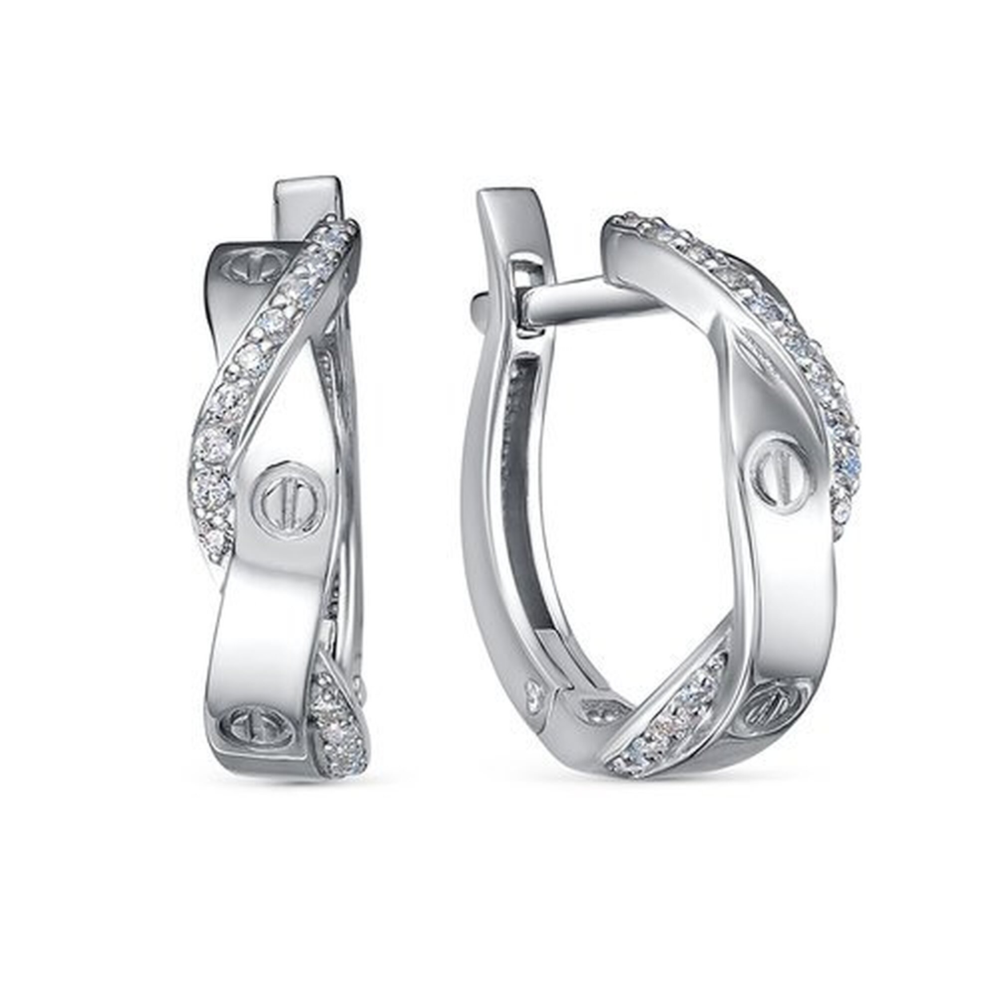 Серьги, серебро, 925 проба, родирование, фианит