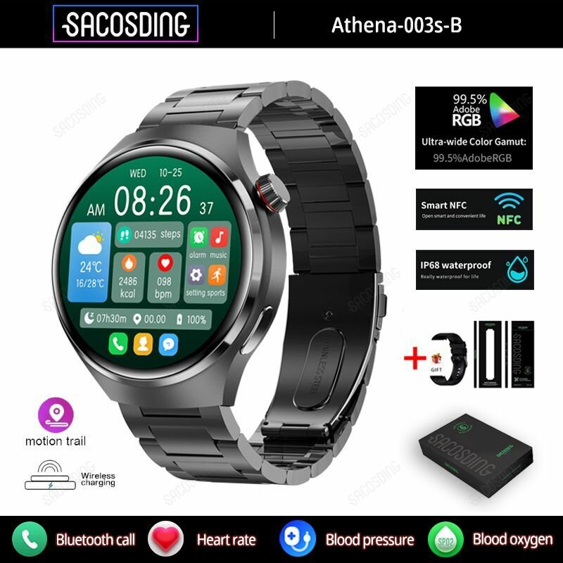 Умные часы Apollo-003s-B-Черная полоса для мужчин для Huawei Xiaomi IOS Фитнес NFC GPS компас BT вызов IP68 Водонепроницаемые спортивные
