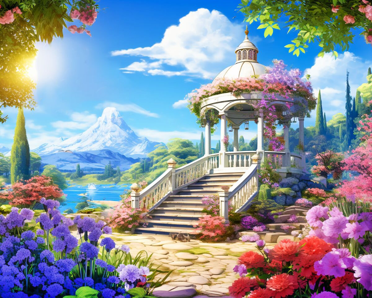 Картина по номерам горы цветочный сад 40х50