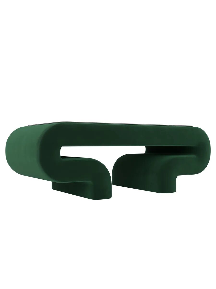 Стол интерьерный Дафна (ШхГхВ) 146х64х54, стеклянная столешница, обивка зеленый велюр