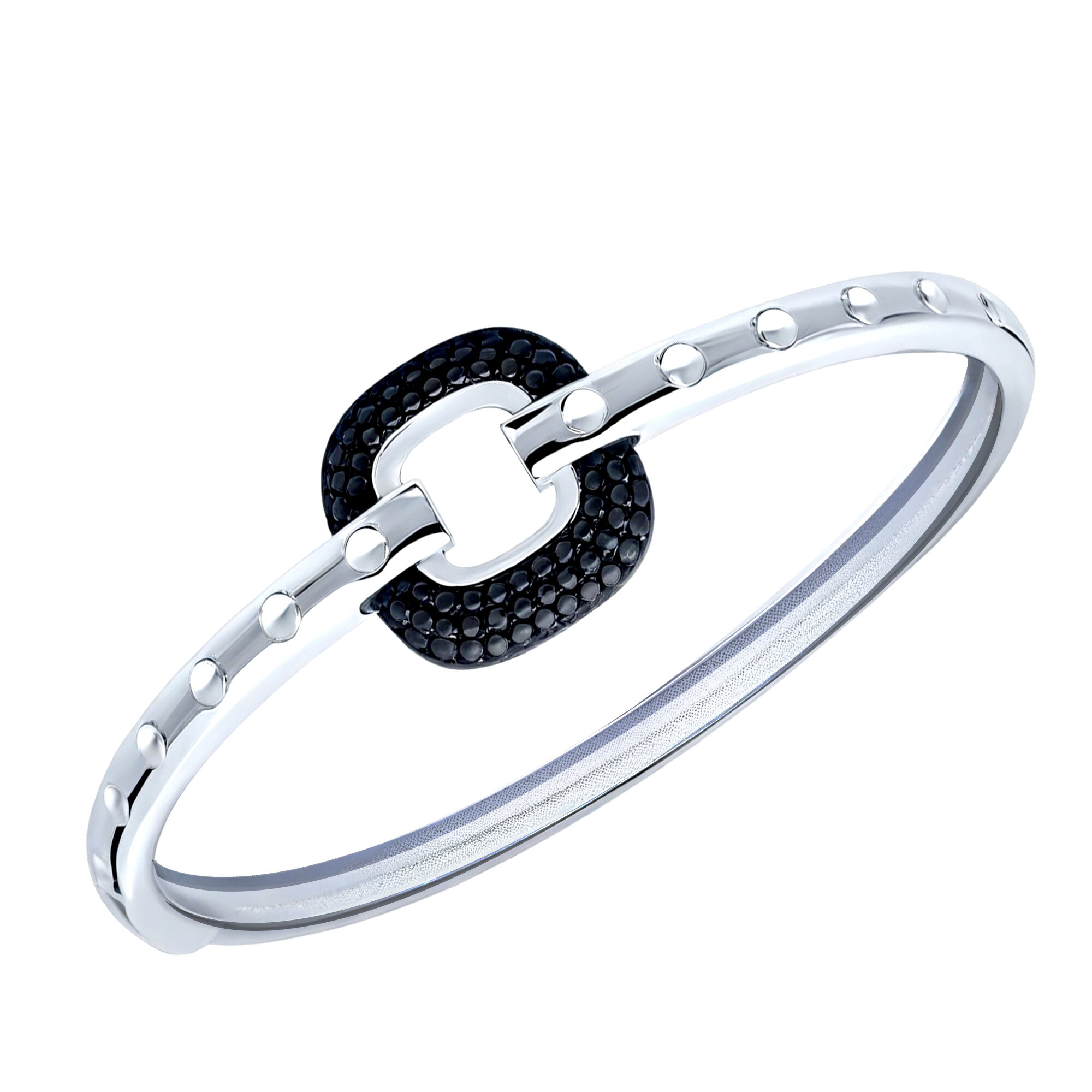 Жесткий браслет, серебро, 925 проба, родирование, фианит