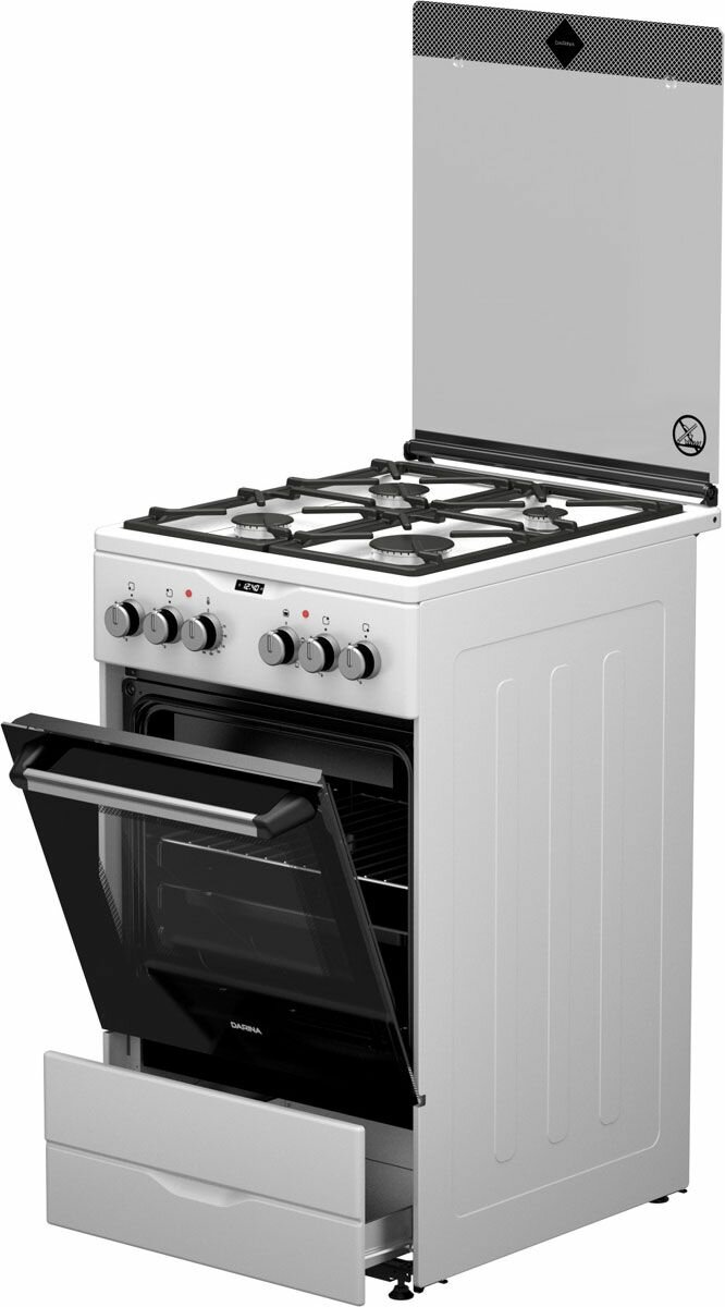 Комбинированная плита Darina PL 2303 1W 50 см, 50 л, 4 конфорки, белый, черный