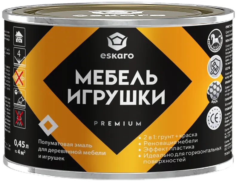 Краска для мебели и игрушек моющаяся Eskaro Toys & Furniture полуматовая цвет белый база А 0.45 л