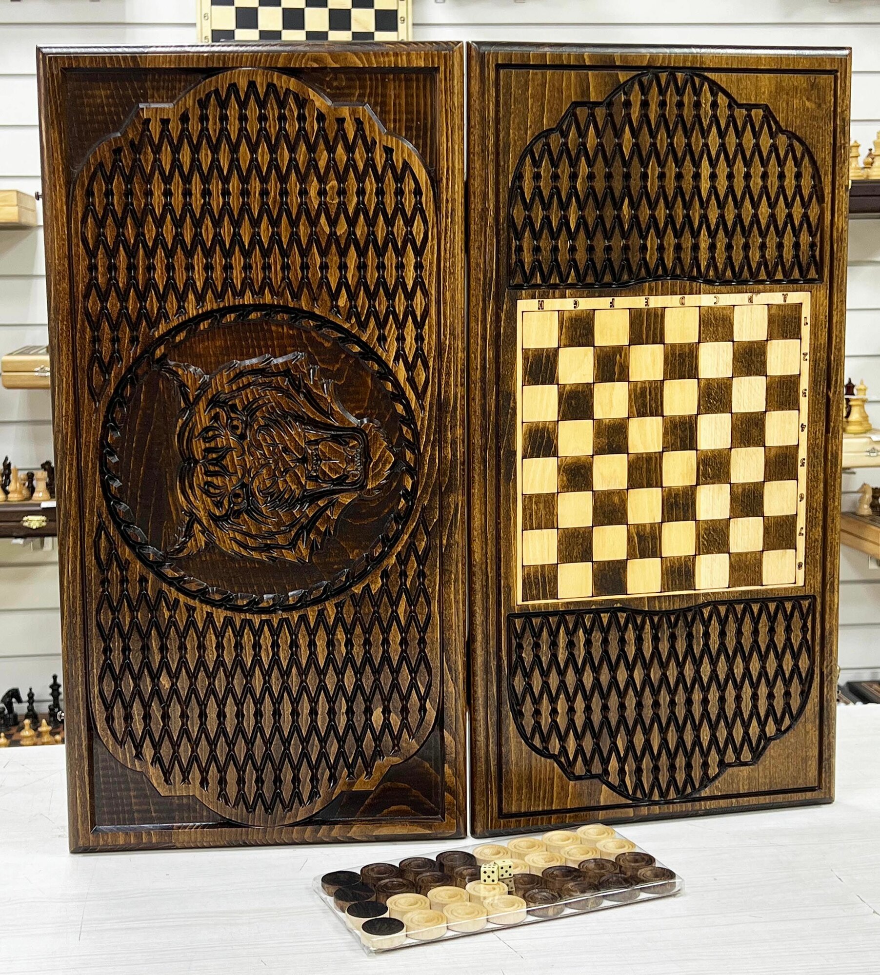 Нарды деревянные ручной работы резные Тигр 60 см, Artash