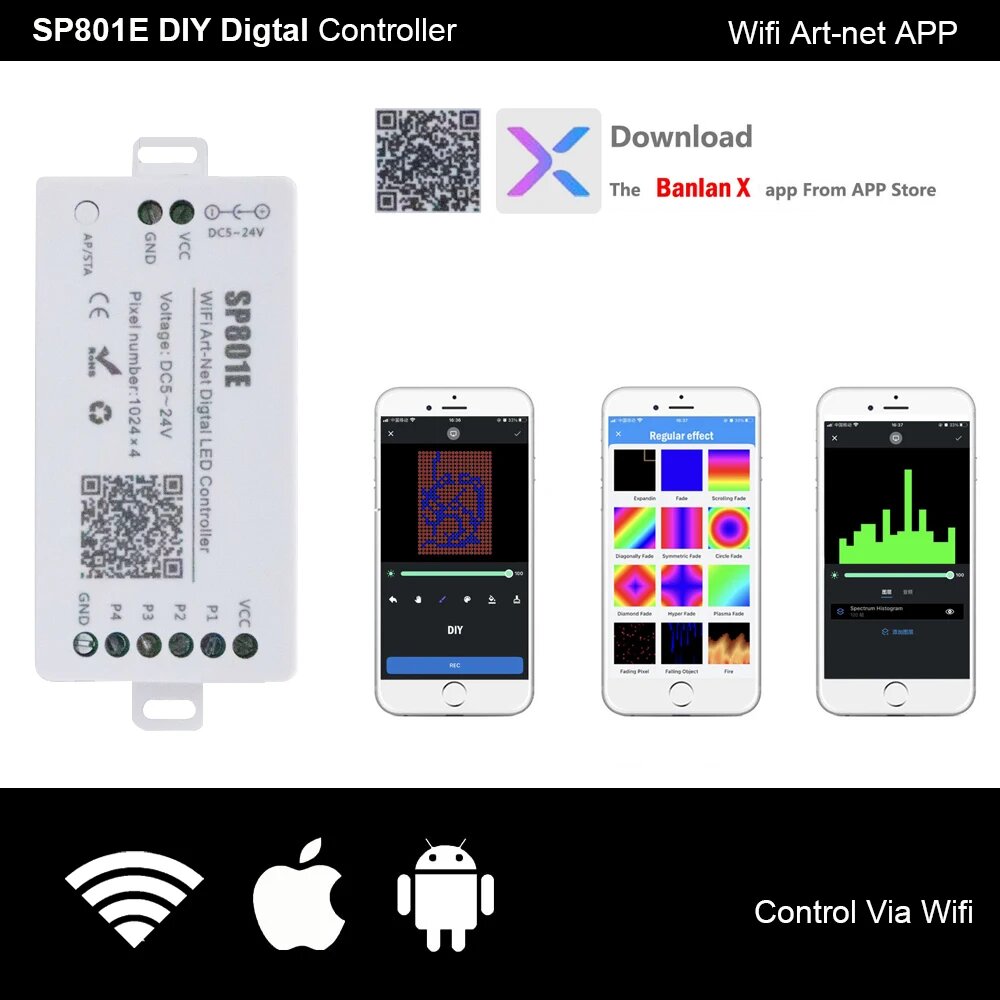 Bluetooth RGB-контроллер для светодиодной ленты SP105E/SP110E/SP108E/SP511E/SP107E/SP601E Белый, SP801E