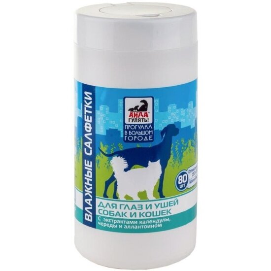 Влажные салфетки Фармакс Айда гулять! для глаз и ушей собак и кошек 80 шт.