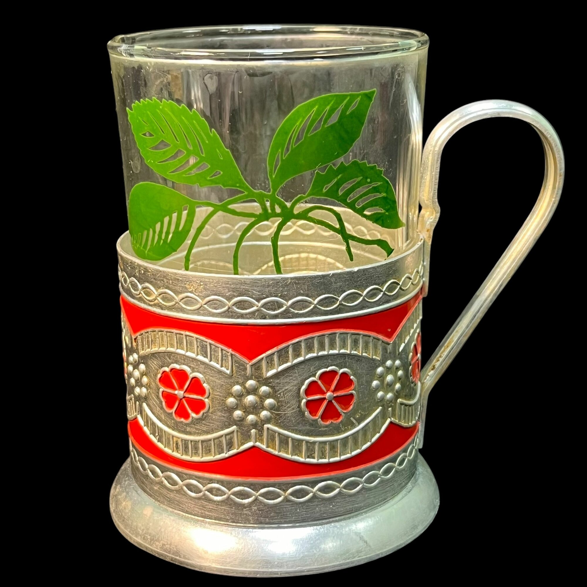 Советский подстаканник со стаканом, рябина, сделано в СССР.