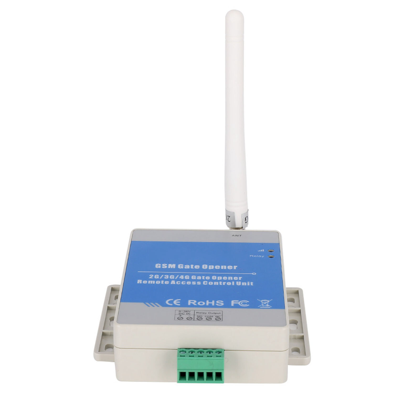 GSM Gate Opener Relay Switch Automatic Remote Access Controller By Free Call RTU5034, 850/900/1800/1900MHz, DC 9‑24V, 1 Relay Output, 200 Groups of Numbers, Metal Case IP30, Size 90x70x27mm, SIM Card 3V, SMA Antenna Interface 50 Ohm, -20 - +60°C, 95%