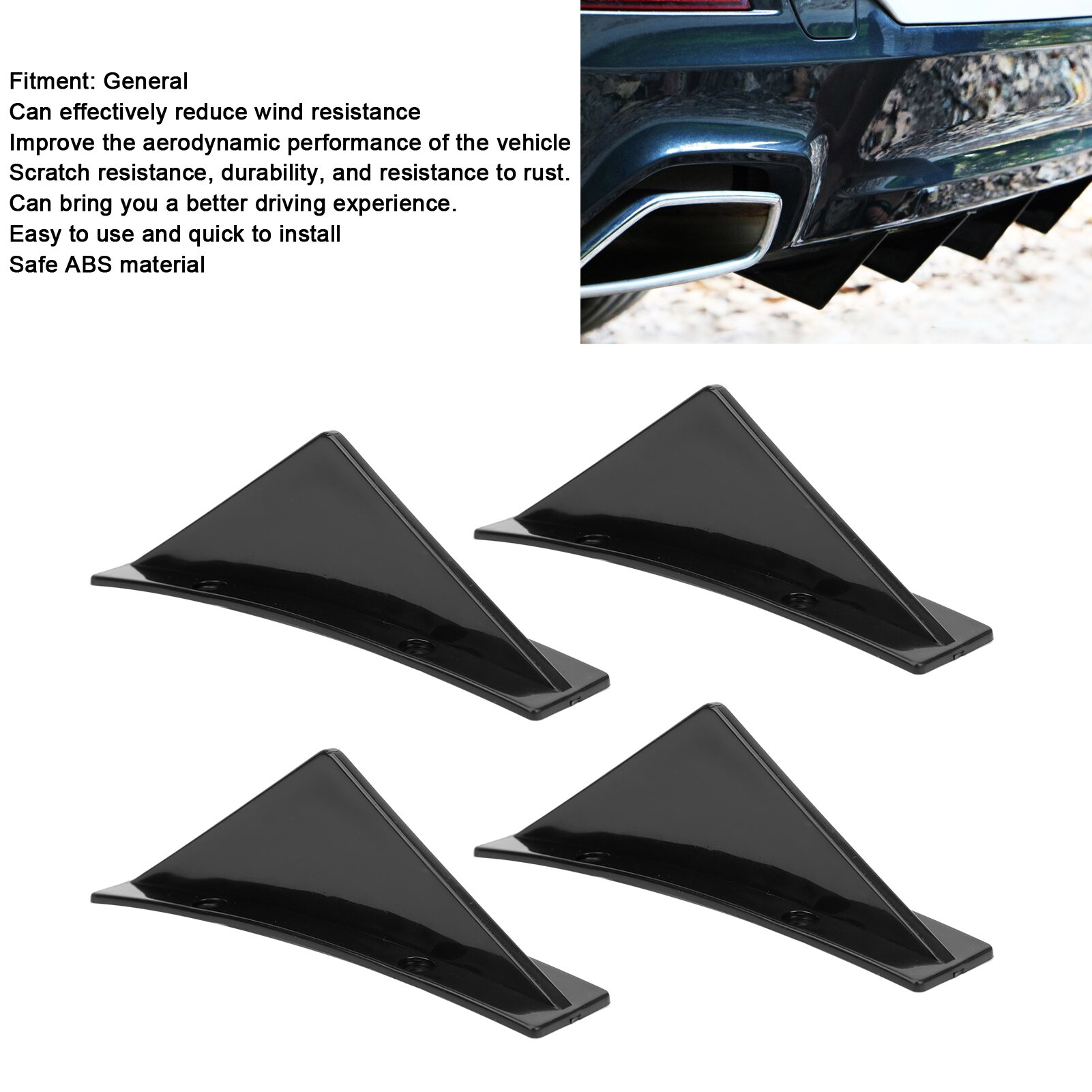 4 шт, комплект спойлера на задний бампер, сплиттер с винтовым диффузором, автомобильный аксессуар, универсальный глянцевый черный