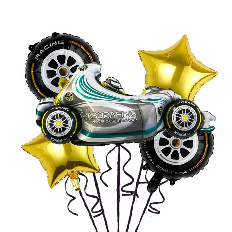 Букет из воздушных шаров Meizhihai "Гоночная машина" 5 шт, фольга, с аксессуарами