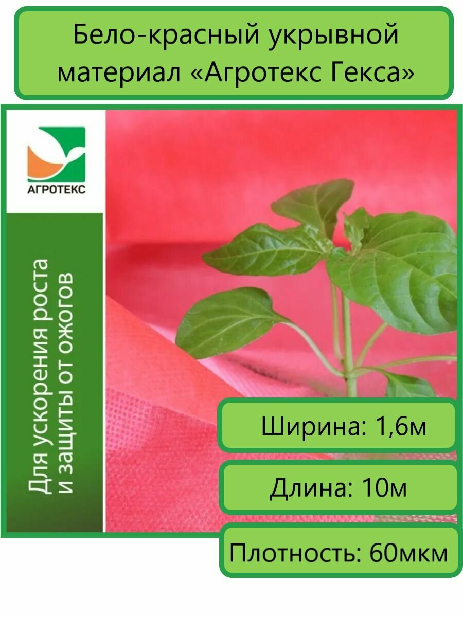 Укрывной материал Бело-Красный Агротекс Гекса 60, Белый, 1,6м х 10м, с УФ-стабилизатором / спанбонд