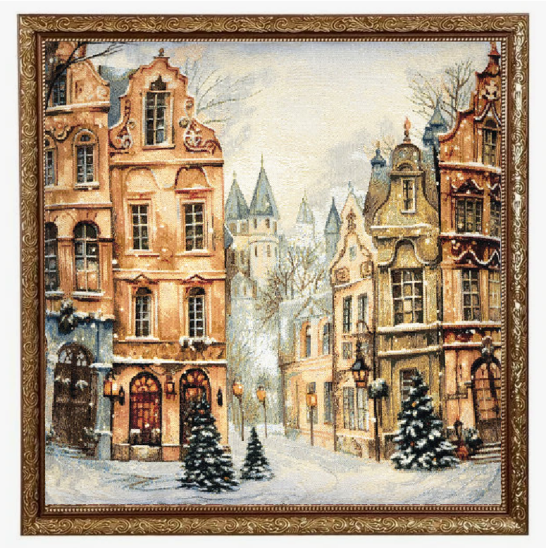 Гобеленовая картина "Заснеженный город" 50х50