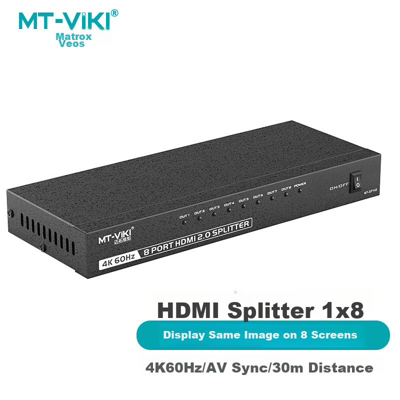 Maituo Weiji (MT-Viki) HDMI 2.0 Splitter, One to Eight, HD 4K 60Hz, Screen Splitter, One Input Eight Outputs, Computer to Projector TV, MT-SP148