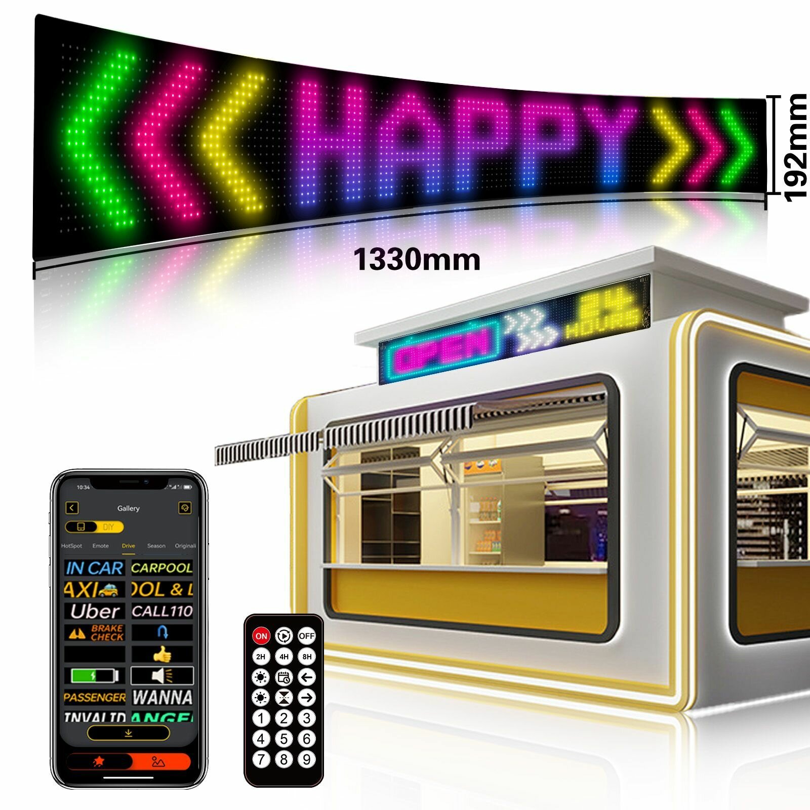 Уличная водонепроницаемая LED вывеска с управлением через APP, 192x1330 мм, бегущая строка, наружная реклама, LED дисплей, LED табло, полноцветный, автомобильный гибкий экран