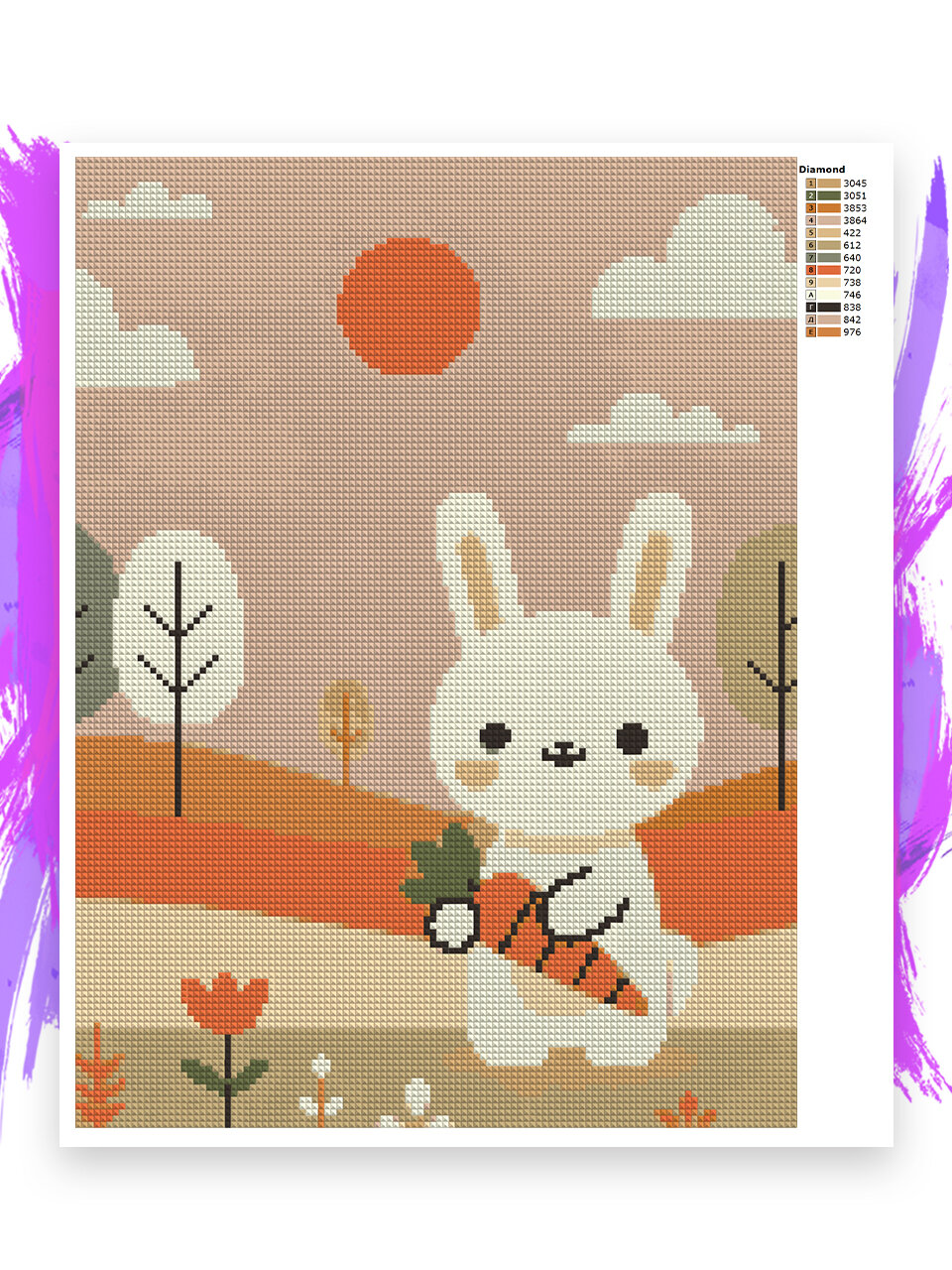 Алмазная мозаика без подрамника - для детей - Зайка в Осеннем Лесу 30 х 40 см