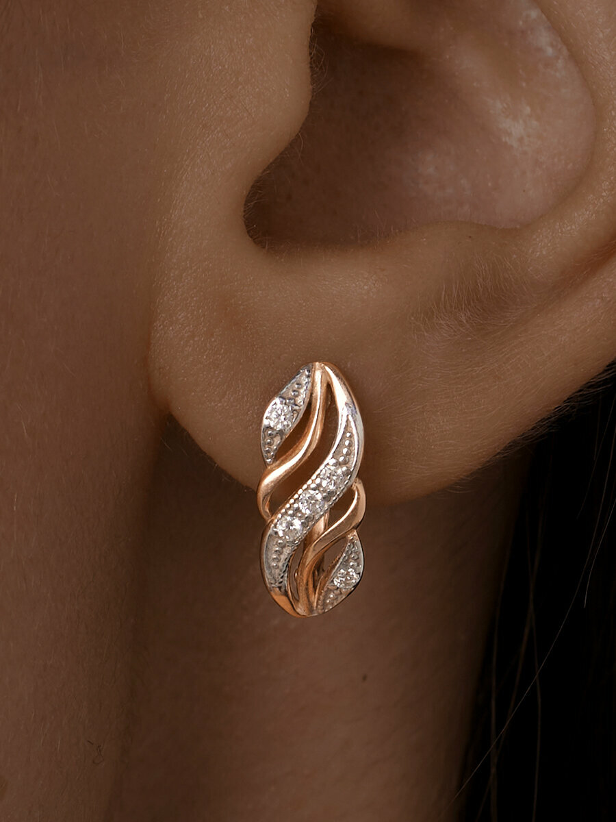 Серьги, серебро, 925 проба, золочение, фианит