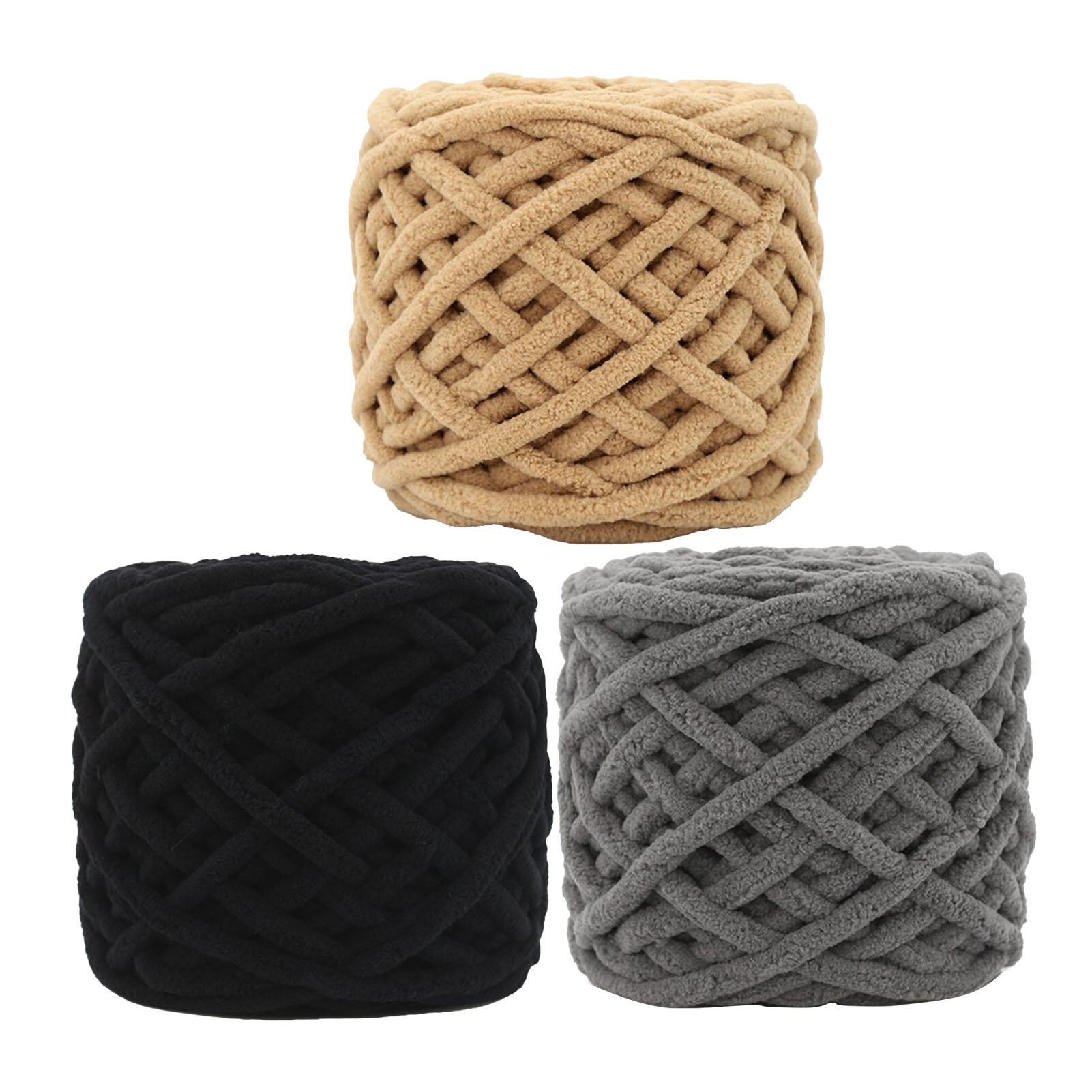 3 Rolls Super Chunky Yarn Khaki Gray Black Color Skin Friendly Widely Used Thick Knitting for Scarf Slipper Carpet