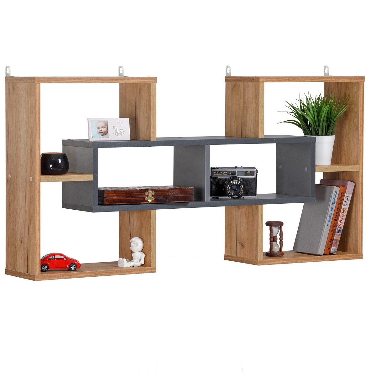 Полка настенная КиМер Элиса-1, цвет Дуб Крафт Золотой вставка серый Графит