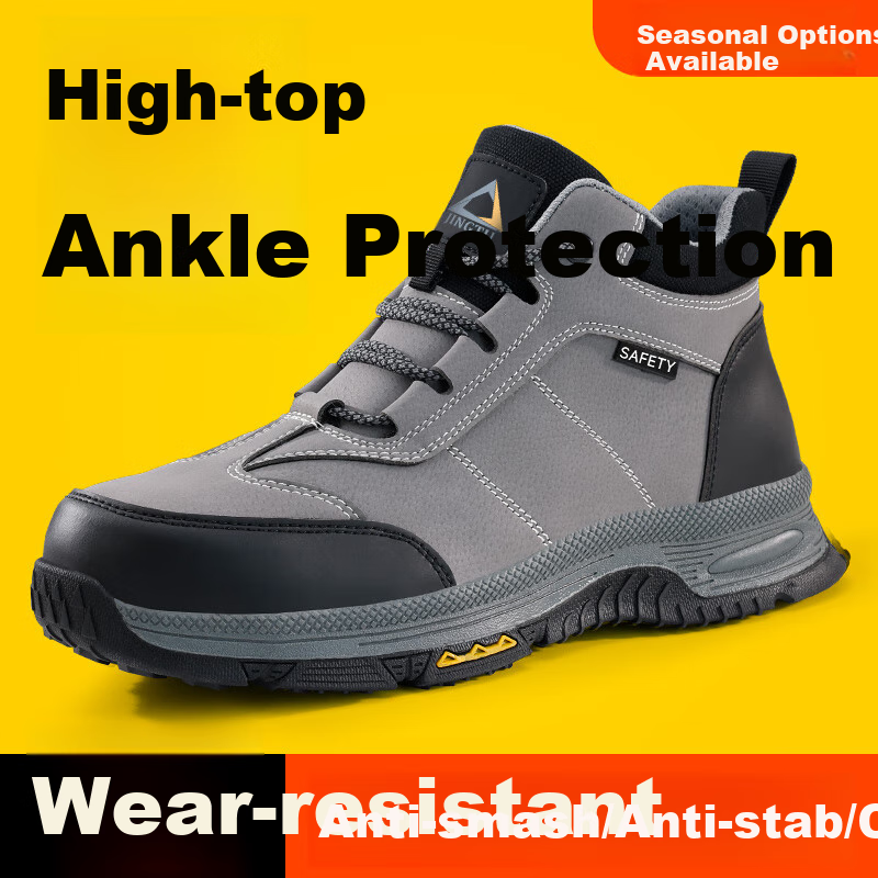 Jingtu Men's High-Top Safety Shoes with Steel Toe Cap, Puncture-Resistant and Abrasion-Resistant Safety Work Shoes E3108F-J Size 41