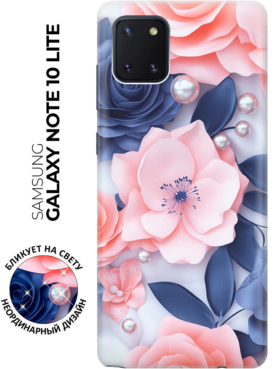 Силиконовый чехол на Samsung Galaxy Note 10 Lite с принтом "Розы и жемчуг"
