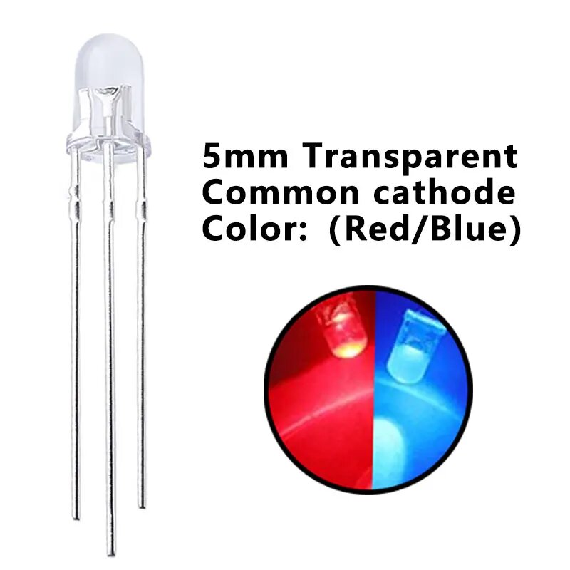 5 мм двухцветный светодиод Red/Blue, Common cathode
