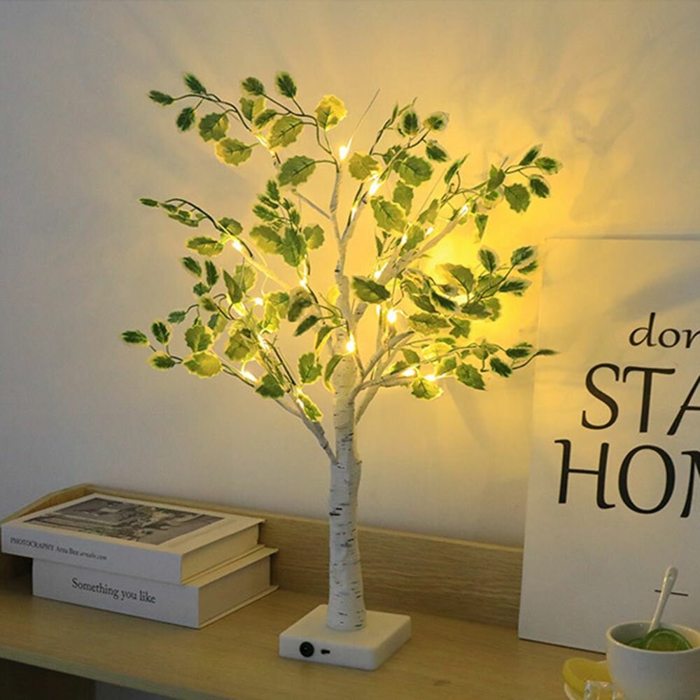 Декоративная настольная лампа "Белая береза" светодиодный лампа. Светодиодное дерево