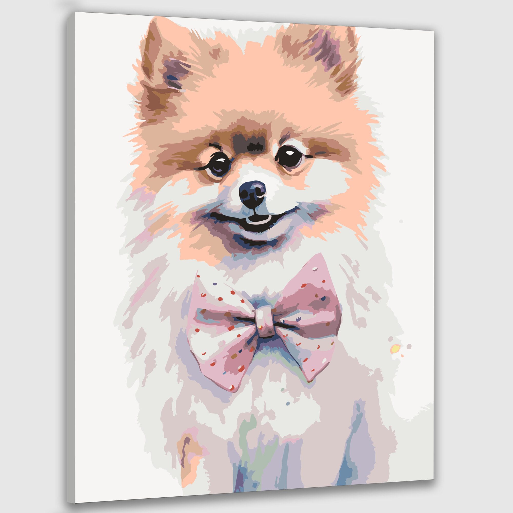 Картина по номерам 40x50 см, акварельный рисунок, шпиц, пушистая шерсть, пастельные тона, мягкие тона