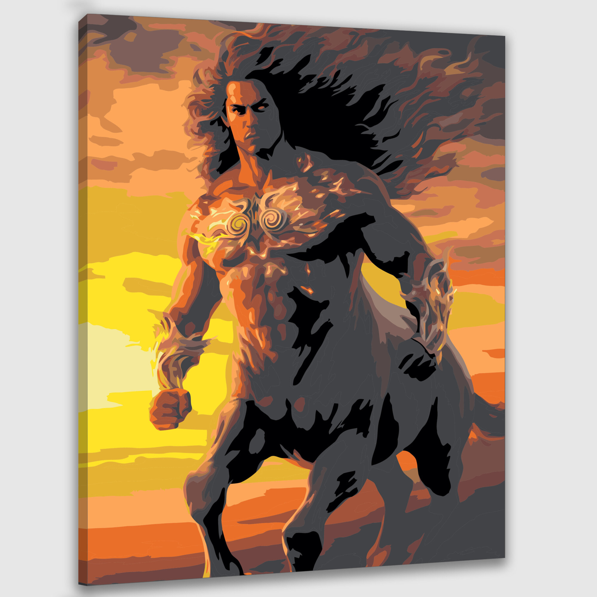 Картина по номерам 40x50 см, цифровая иллюстрация, существо, греческая мифология, кентавр, человек-полуконь, галоп, луг