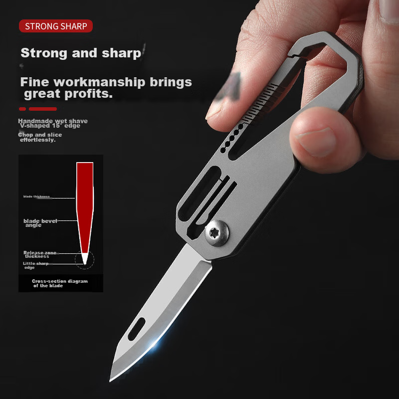 Digalun Titanium Alloy Car Keychain with Mini Sharp Knife, Multifunctional Outdoor Portable Fruit-Shaped Foldable Keyring for Men