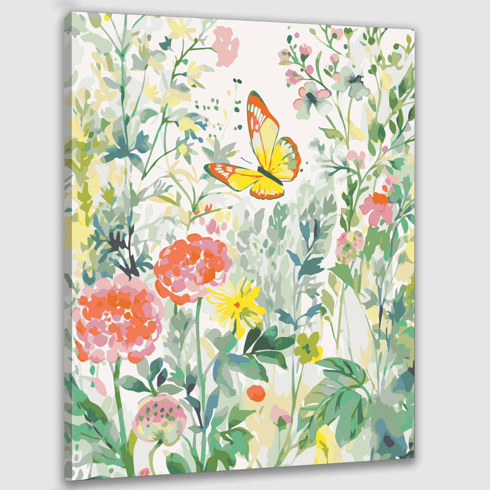 Картина по номерам 40x50 см, акварельная иллюстрация, ботанический сад, зеленая листва, цветы, мазки кисти, листочки